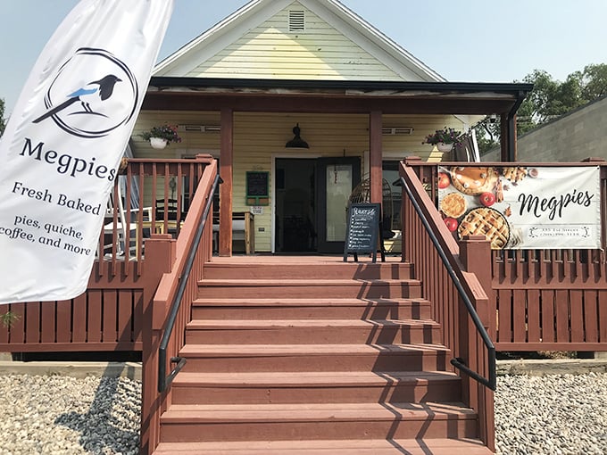 The wooden deck and cozy entrance whisper "homemade goodness" louder than any fancy neon sign ever could. 