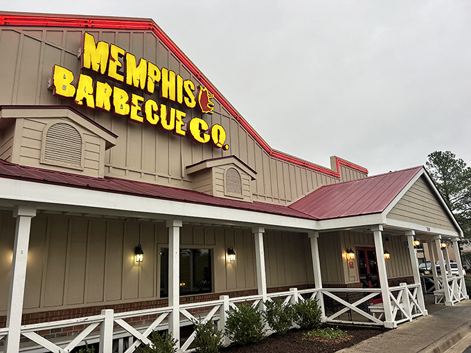 That classic barbecue joint architecture tells you everything: this place means business when it comes to meat.