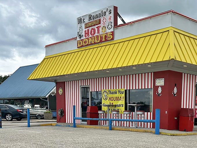 The red and yellow exterior of Mr. Ronnie's stands out like a delicious landmark in Houma. Twenty-one years of serving the community and counting!
