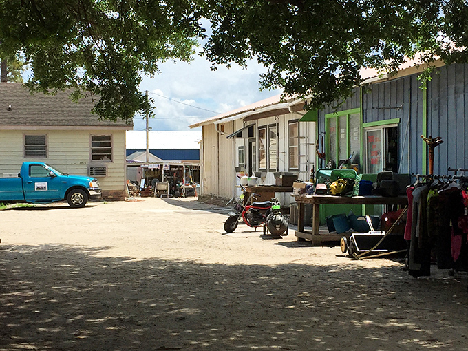 Sunshine and shade play tag between the buildings, creating the perfect backdrop for a day of treasure hunting.