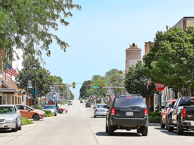 The courthouse anchors this northeastern Iowa community where neighbors still know each other by name.
