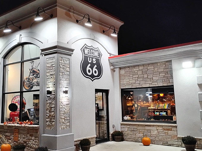 When the sun goes down, this Route 66 landmark lights up like a beacon for hungry travelers seeking roadside Americana.