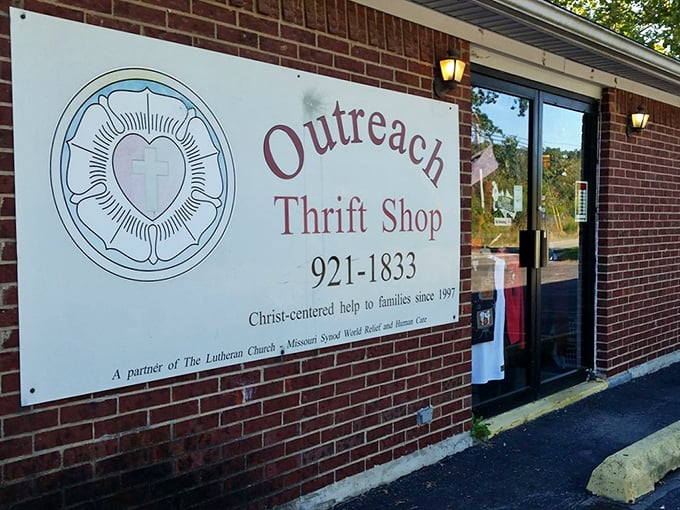 "Christ-centered help to families since 1997" isn't just a slogan&mdash;it's the beating heart of this community treasure trove. The sign promises bargains with purpose.