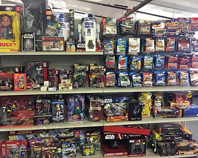 Star Wars figures stand guard over childhood dreams, waiting patiently for their next adventure home.