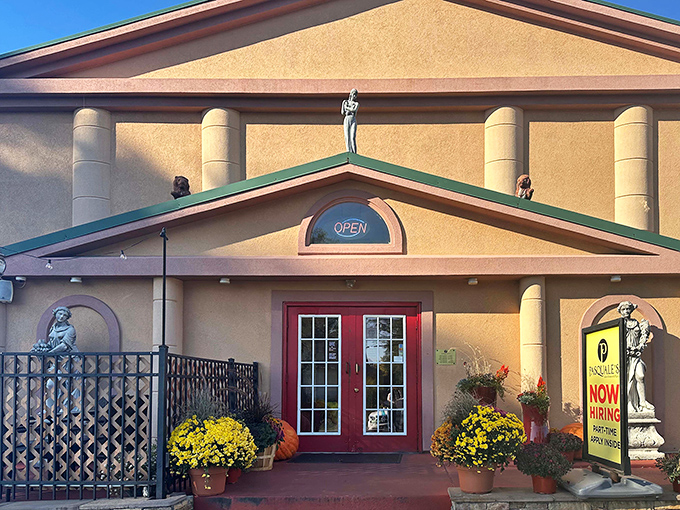 Classic columns and warm lighting promise old-world Italian comfort in every single delicious bite.