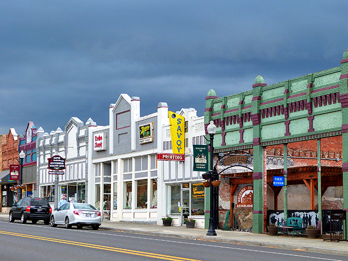 These pastel-colored buildings in Pomeroy aren't just pretty – they're affordable too! Like finding vintage Cadillac comfort at Kia prices.