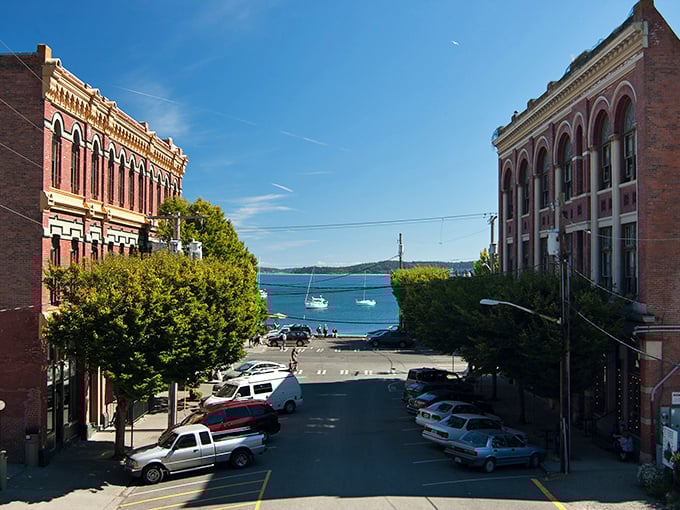 That view! Port Townsend's waterfront peeks between buildings like a postcard saying "Wish you were here&mdash;and you could be!"