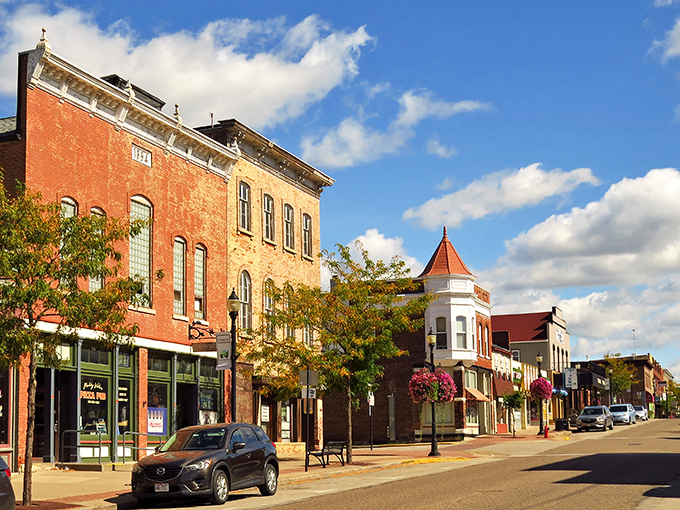 The golden afternoon light transforms Prairie du Chien's historic buildings into a postcard from the past.