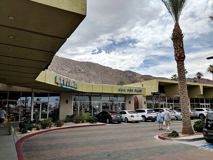 Palm Springs style meets practical shopping - those desert mountains provide the perfect backdrop for treasure hunting adventures.