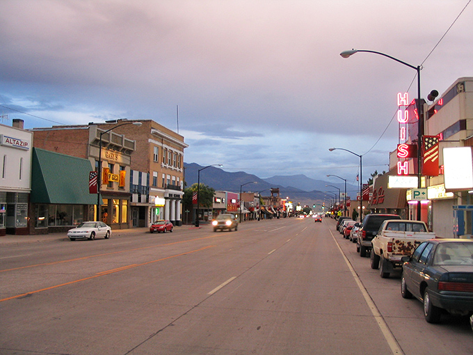 Downtown Richfield at dusk glows with that perfect small-town ambiance where everyone knows the best local spots to eat.