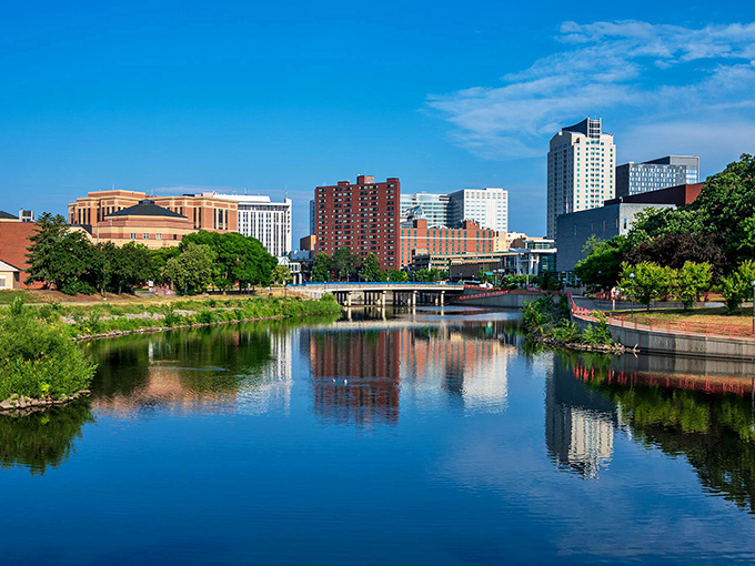 Downtown Rochester where the buildings stand tall but the living costs stay refreshingly down to earth.
