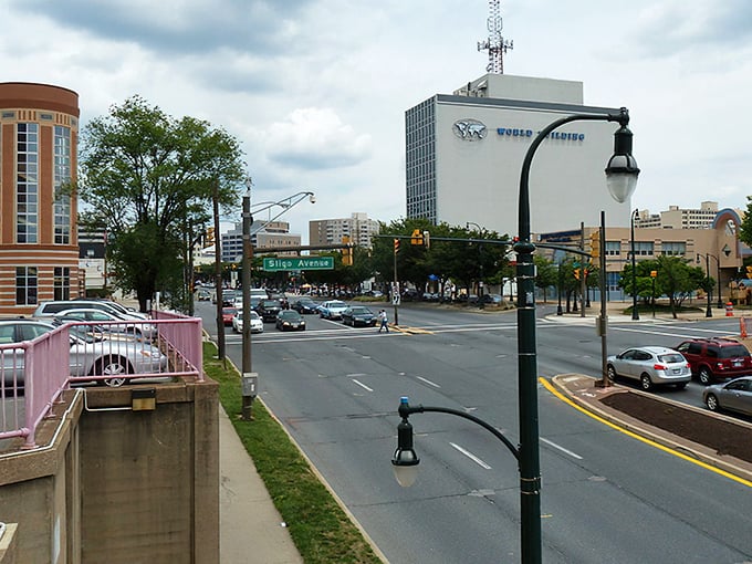 Modern buildings blend seamlessly with classic architecture, creating a streetscape that's both timeless and contemporary.