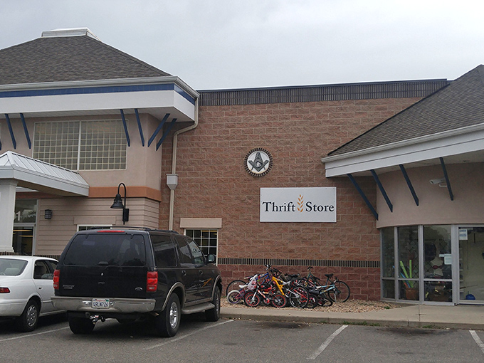 Bikes and bargains outside Sister Carmen's thrift store. One person's outgrown bicycle is another's new adventure machine!