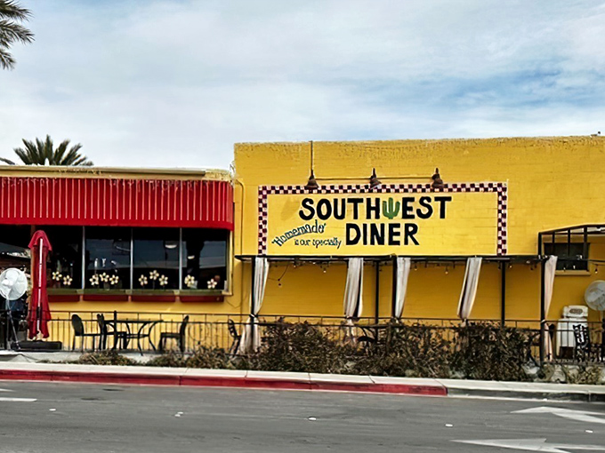 The checkered border frames "Southwest Diner" like a blue ribbon on a prize-winning recipe – this Boulder City gem has earned its stripes.