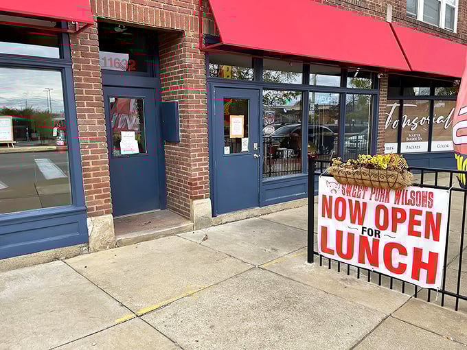 "Now Open for Lunch" might be the three most beautiful words at Sweet Pork Wilson's. The red awnings practically wink at passersby.