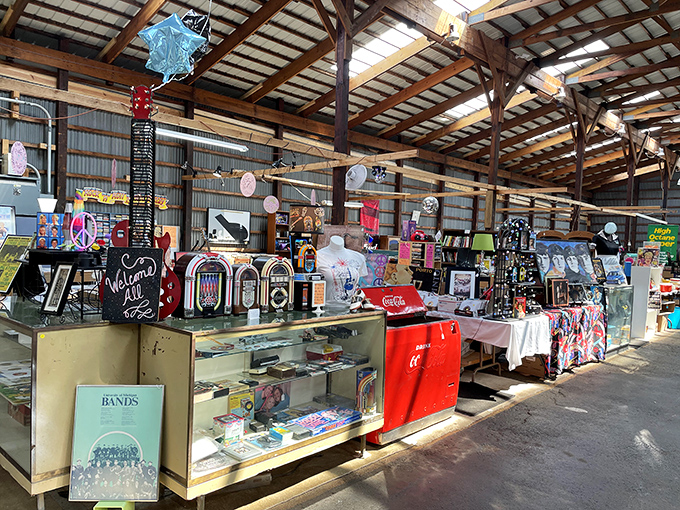 Inside this converted barn, organized chaos reigns supreme as vendors create their own little kingdoms of collectibles.