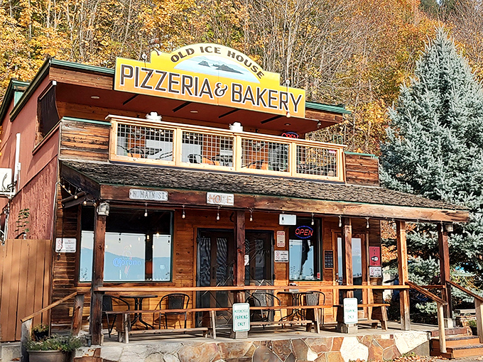 Fall colors frame this wooden pizza haven, where comfort food meets Idaho's natural splendor.