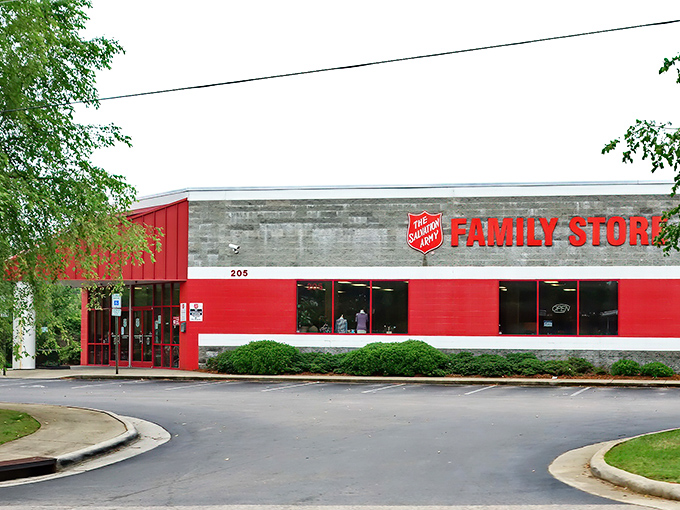 The classic red and gray exterior hints at the countless treasures waiting to transform your home. 