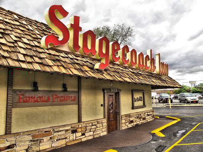 "Famous Prawns" might be on the sign, but the Stagecoach Inn's prime rib is what keeps locals coming back.