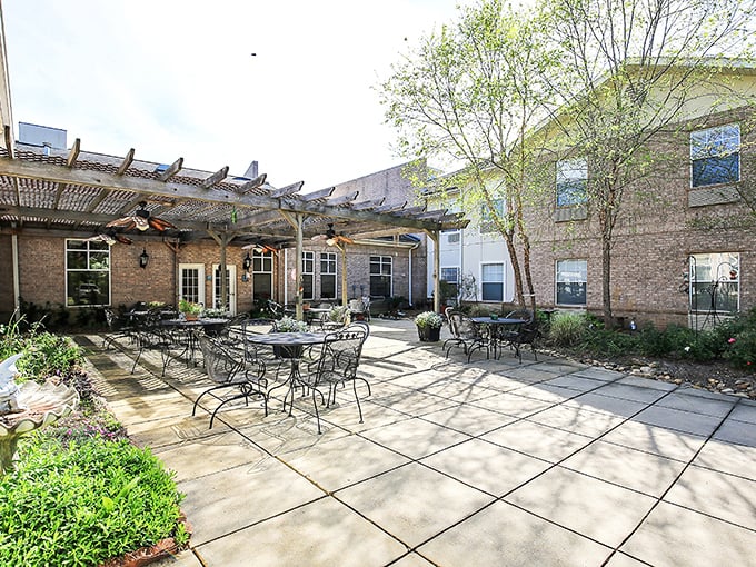 This outdoor patio at The Waterford isn't just a space&mdash;it's where afternoon conversations turn strangers into lifelong friends.