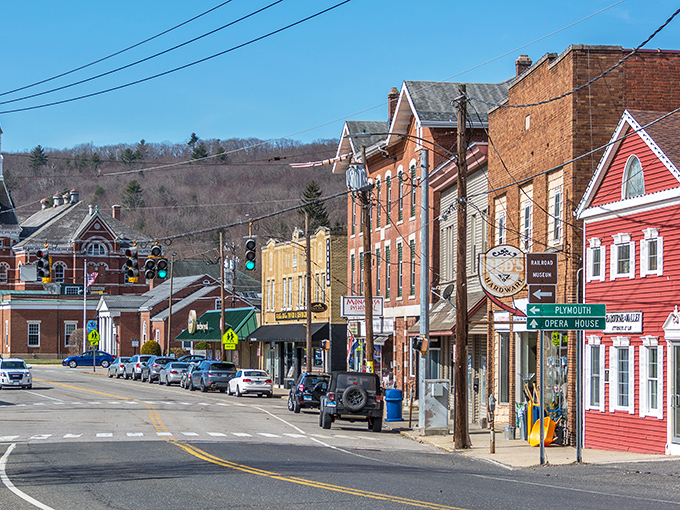 The kind of small-town street where you might find yourself chatting with three neighbors before reaching the post office.