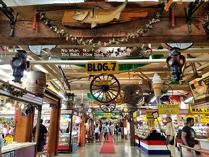 This charmingly cluttered indoor space at Treasure Aisles Market is less a store and more a highly curated museum of Ohio ephemera, where every rustic detail&mdash;even the fish sign&mdash;is part of the adventure.