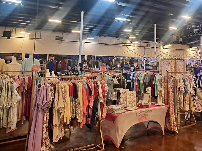 Tupelo Flea Market's clothing racks stretch endlessly, offering fashion finds from every era and style imaginable.