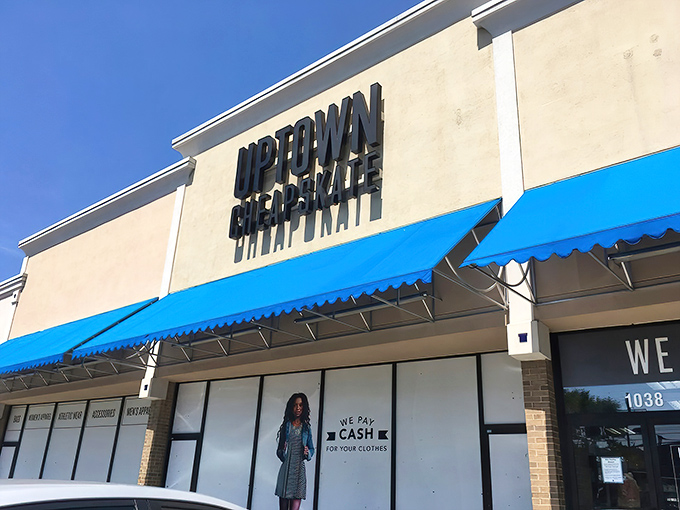 Blue awnings and big promises - Uptown Cheapskate turns secondhand shopping into a first-rate experience.