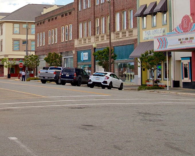 Brick storefronts line Waycross's main drag, where yesterday's architecture meets today's businesses in perfect small-town harmony.