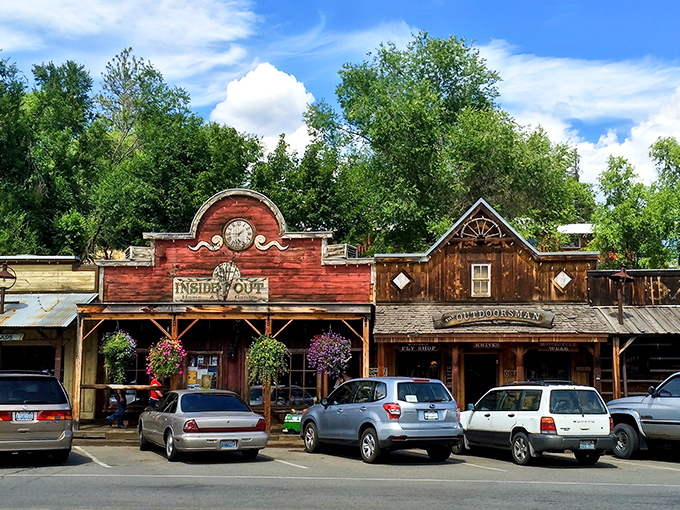False-front buildings and mountain backdrops make this frontier town feel authentically timeless and magical.