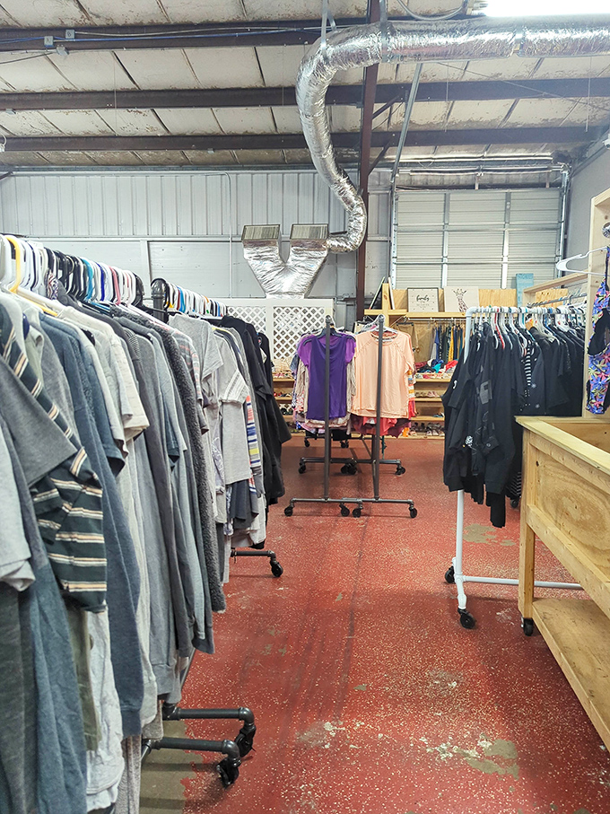 Exposed beams and endless racks transform ordinary shopping into an industrial-chic adventure you never knew you needed.