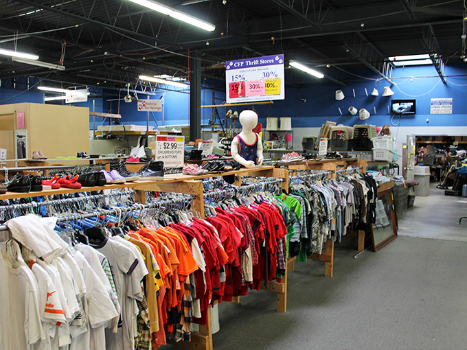 Color-coded clothing heaven awaits! Racks organized with military precision make finding that perfect $4 designer shirt surprisingly effortless.
