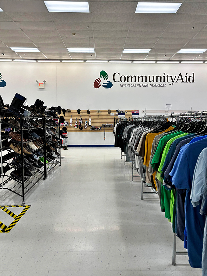 The holy grail of thrifting: perfectly organized aisles where shoes and clothing await their second chance at fashion greatness.