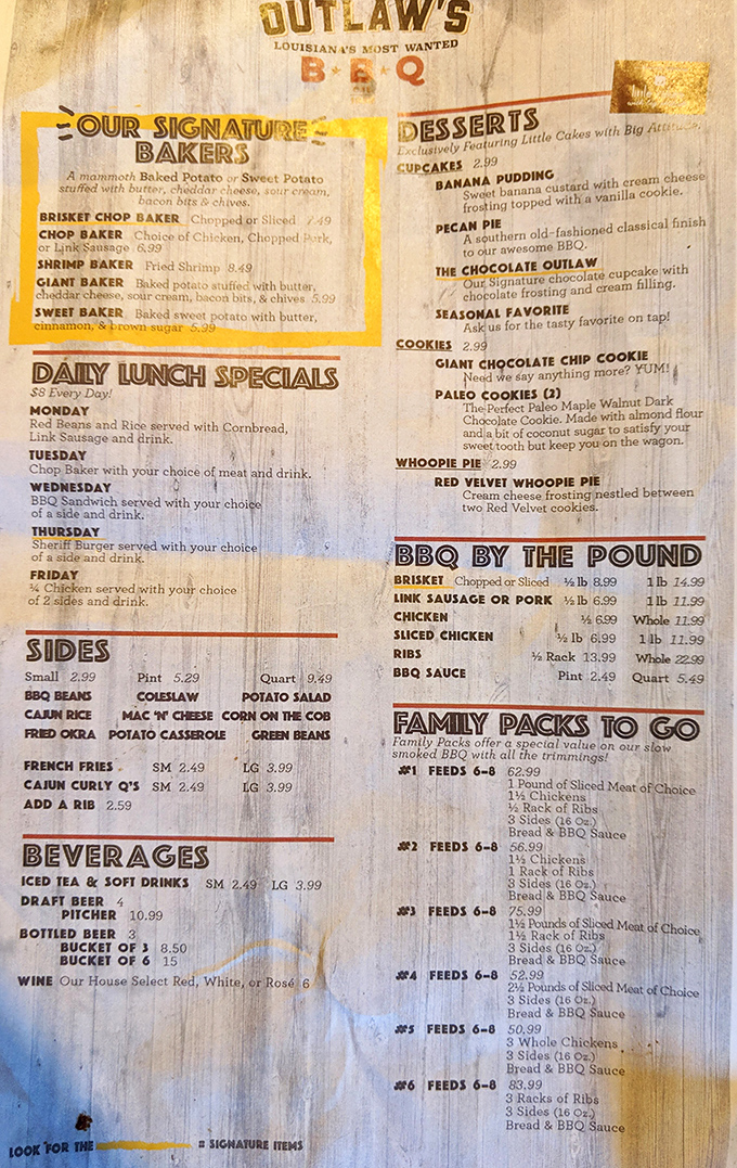 This menu isn't just a list of options—it's a roadmap to happiness with "Signature Bakers" that could make a potato farmer weep with pride.