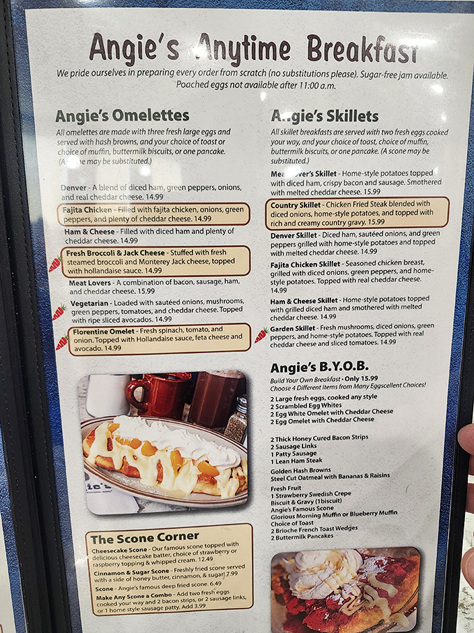 The menu reads like a love letter to breakfast &ndash; omelets, skillets, and the legendary B.Y.O.B (Build Your Own Breakfast) option.