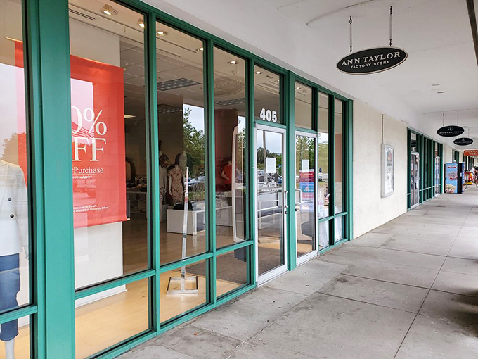 Ann Taylor's storefront beckons with promises of workplace chic at prices that won't require explaining to your accountant spouse.