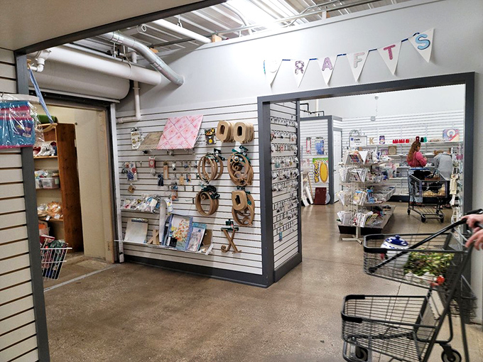 The crafts section is a DIY dreamer's playground. Those colorful pennants and wall displays might inspire your next weekend project.