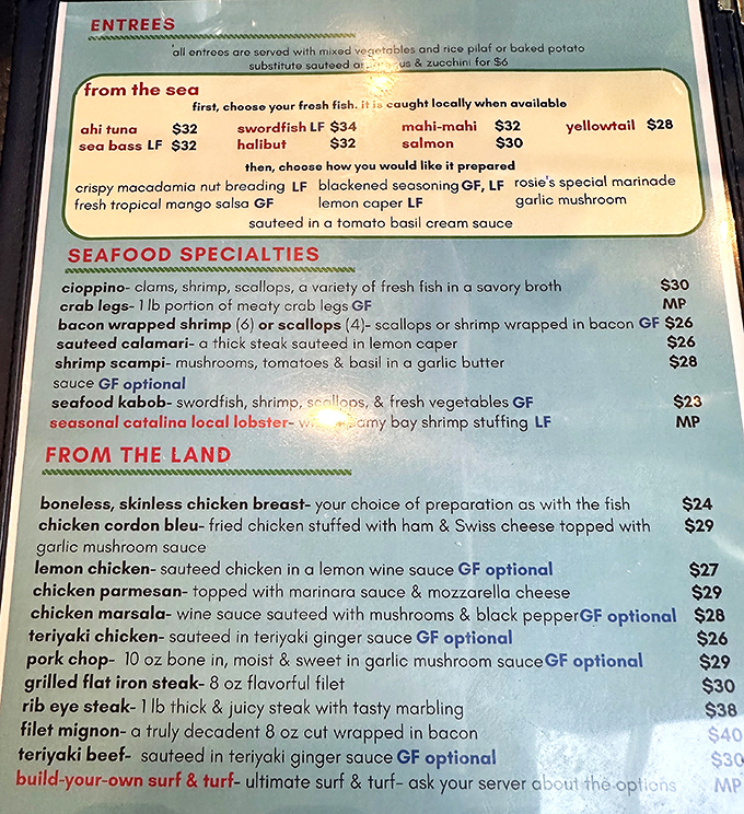 The menu reads like a love letter to the sea. Each option promises a vacation for your taste buds, no passport required.