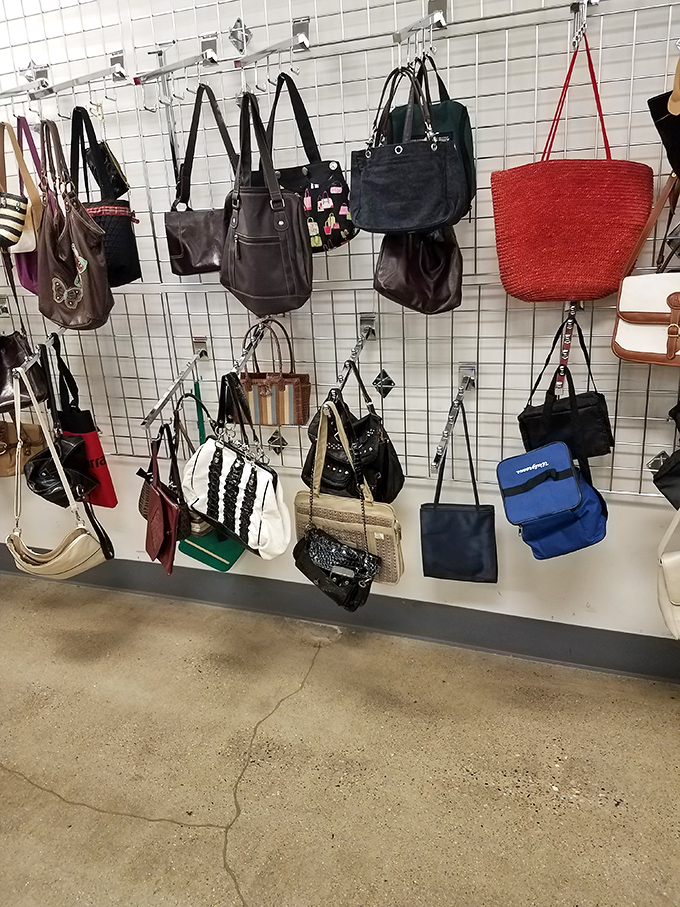Handbag heaven! This wall of purses represents decades of fashion history, from vintage classics to yesterday's must-haves.