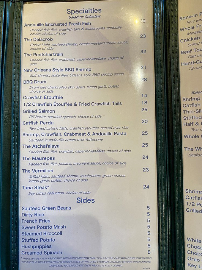 This menu reads like a geography lesson of Louisiana's waterways, with each dish named after the bayous and lakes that inspire them.