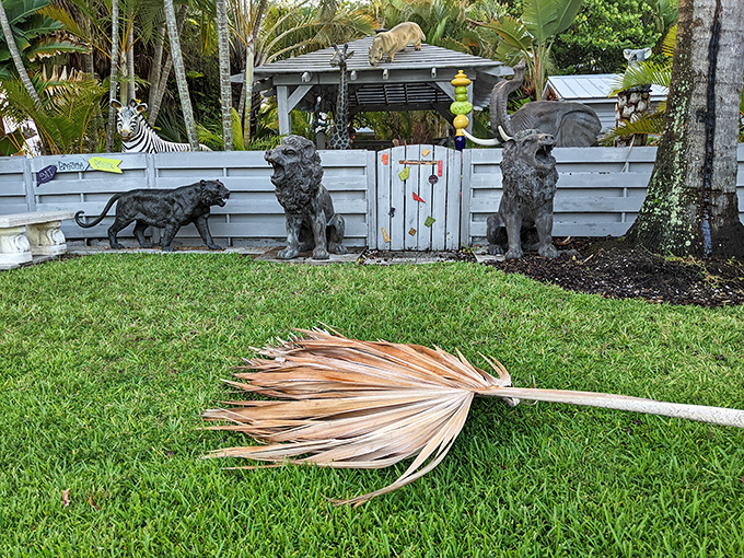 Even the yard art has personality on AMI. These guardian lions protect what's surely the island's most whimsical garden gate.
