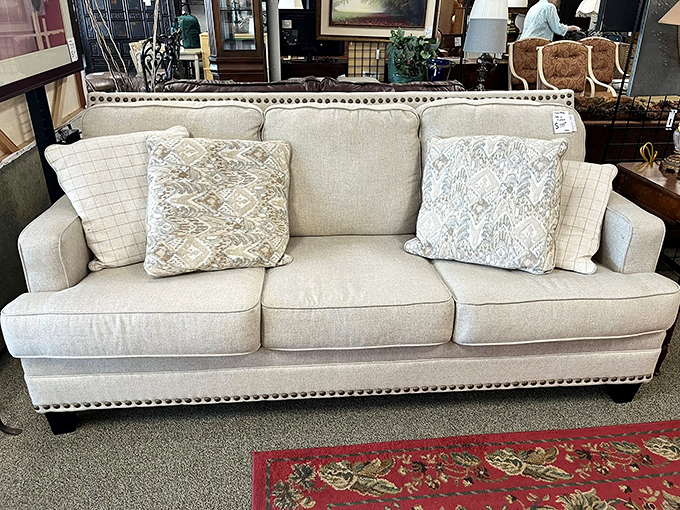 This cream-colored sofa hasn't just been gently used&mdash;it looks like it's been gently admired from across the room.