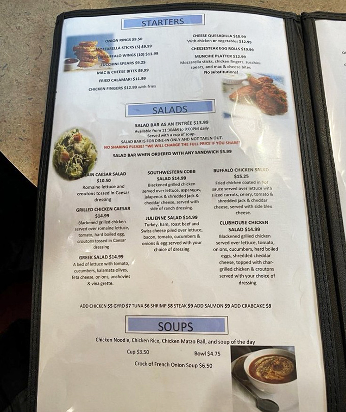 The menu reads like a love letter to American classics&mdash;from mozzarella sticks to buffalo chicken salad&mdash;each promising the kind of satisfaction only diner food delivers.