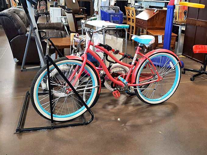 That coral bicycle isn't just transportation&mdash;it's childhood nostalgia with turquoise rims. Someone's summer adventure is waiting at a price that won't deflate your wallet.