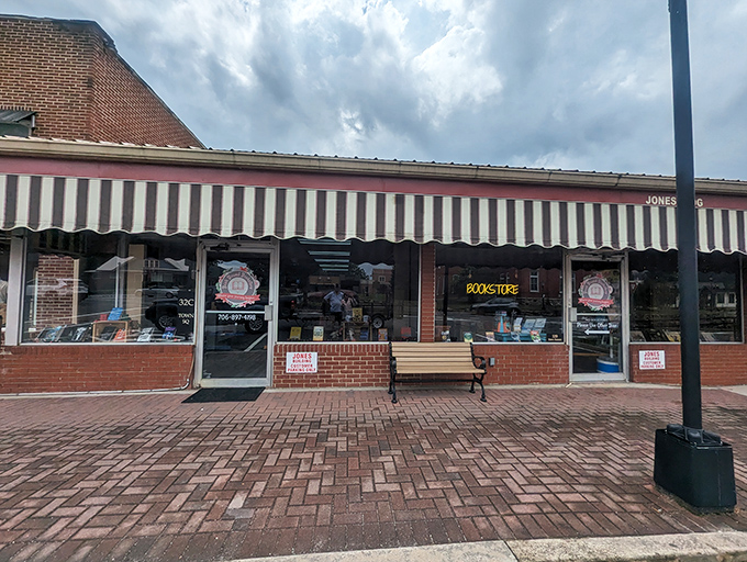 Books and brick &ndash; a perfect pairing at this charming downtown bookshop where literary treasures await behind that classic striped awning.