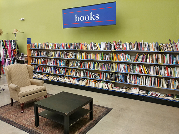The book section&mdash;complete with comfy reading chair&mdash;is where bibliophiles lose track of time and somehow acquire fifteen paperbacks they didn't know they needed.