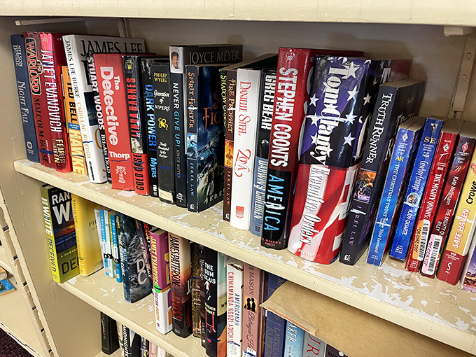 The book section offers literary journeys for pocket change. From James Lee Burke to Joyce Meyer, these pages have traveled far to find their next reader.