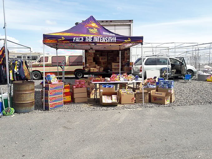 "Face the Intensity!" proclaims this snack vendor, and honestly, who could resist such a dramatic invitation to buy chips?