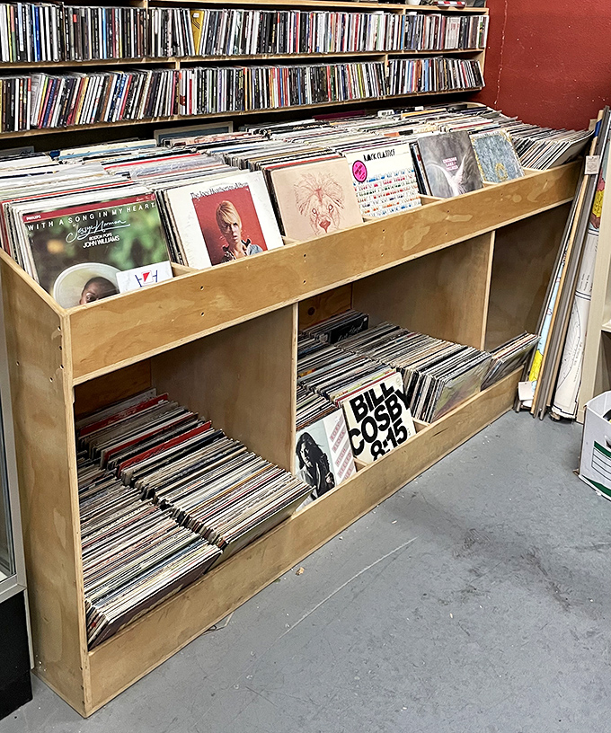 Vinyl heaven for analog souls. Each record sleeve tells two stories: the music inside and the journey it took to reach this wooden sanctuary.