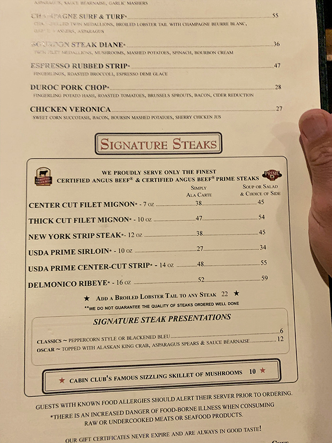 The menu reads like a carnivore's dream journal, featuring prime cuts that would make even the most dedicated vegetarian consider a temporary change of allegiance.